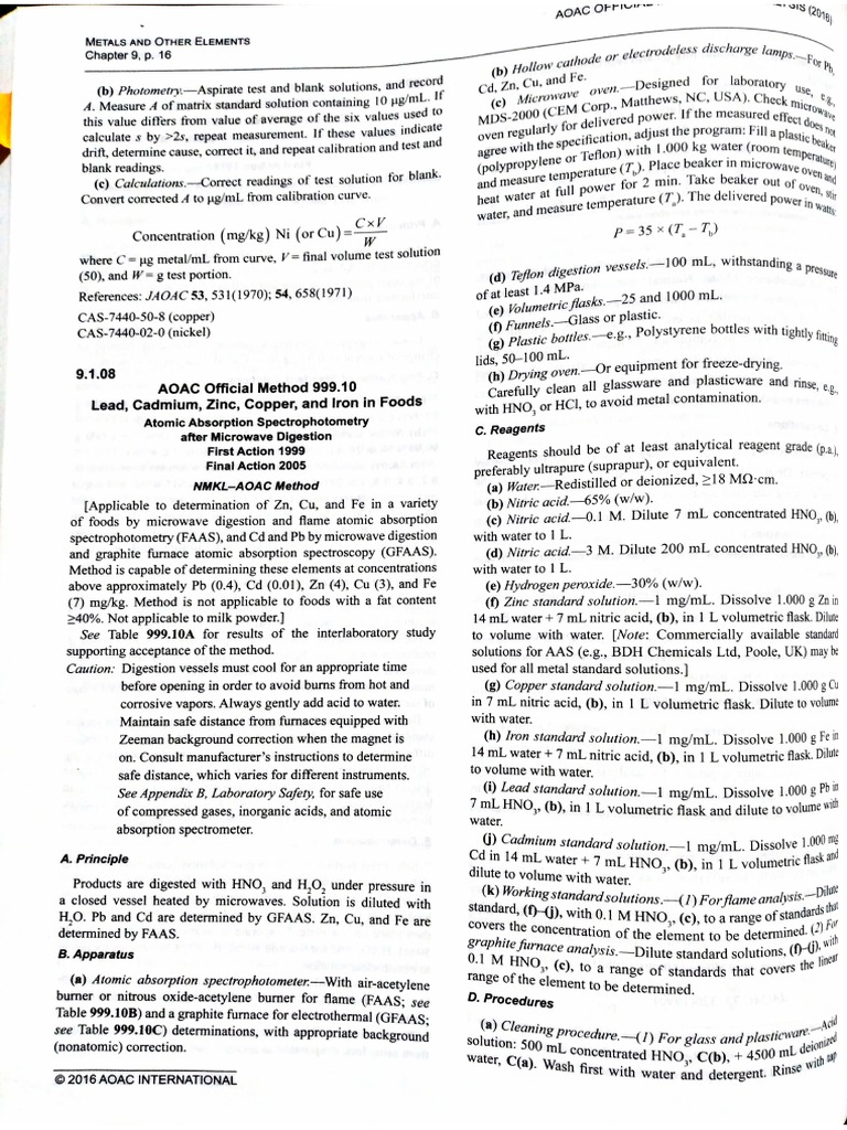 Aoac 999.10 | PDF