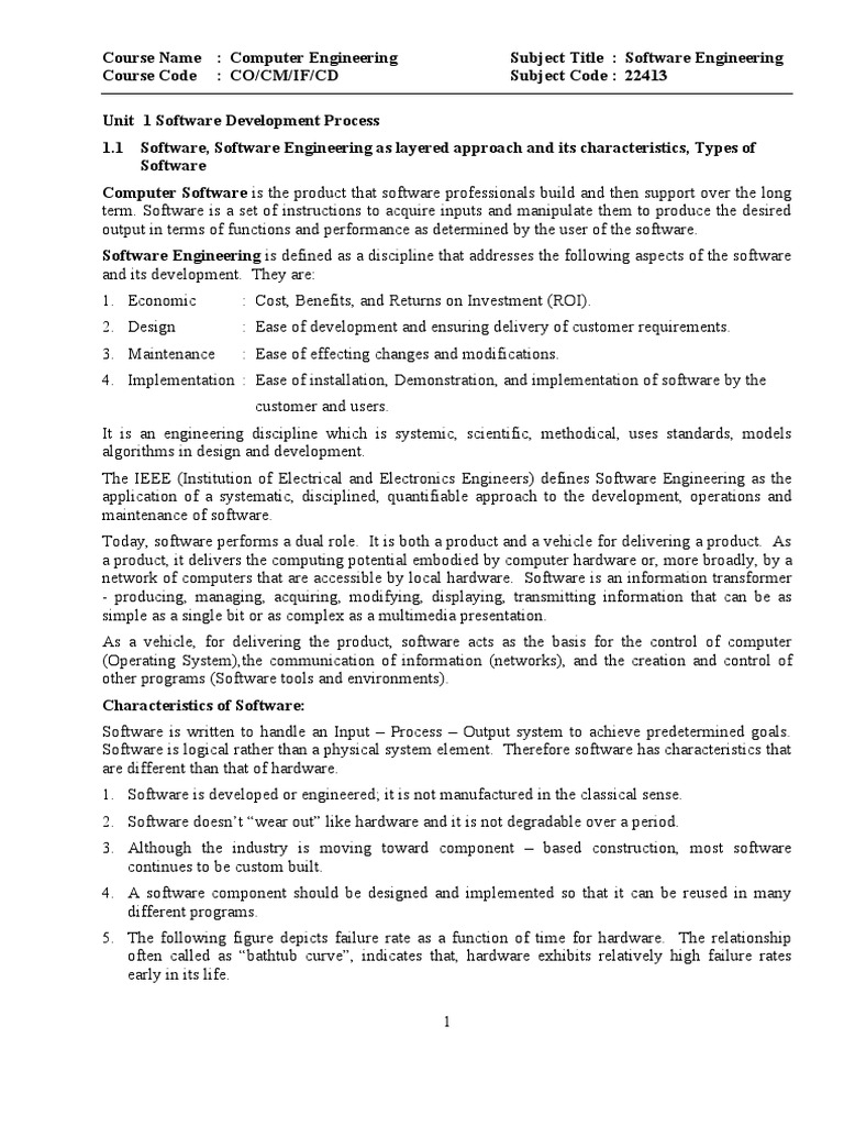 Unit 1 - Software Engineering Notes (22413) | PDF | Software ...