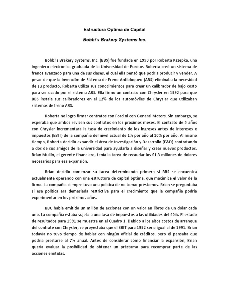 Sesion 10 Caso BBS Estructura Optima de Capital | PDF