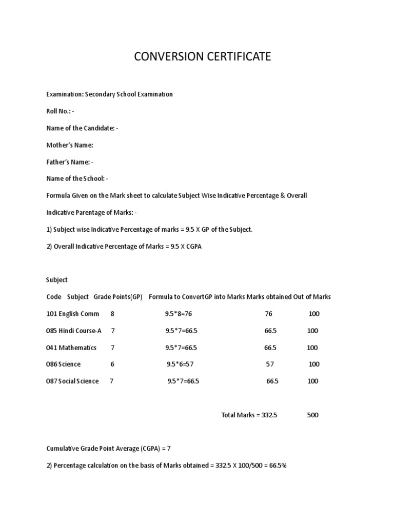 CBSE 10th Conversion Certificate Guide | PDF