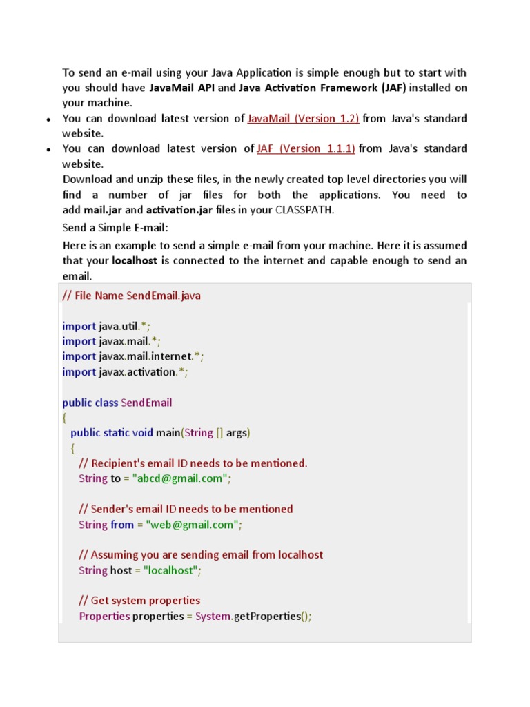 Javamail (Version 1.2) Jaf (Version 1.1.1) : // File Name Sendemail ...