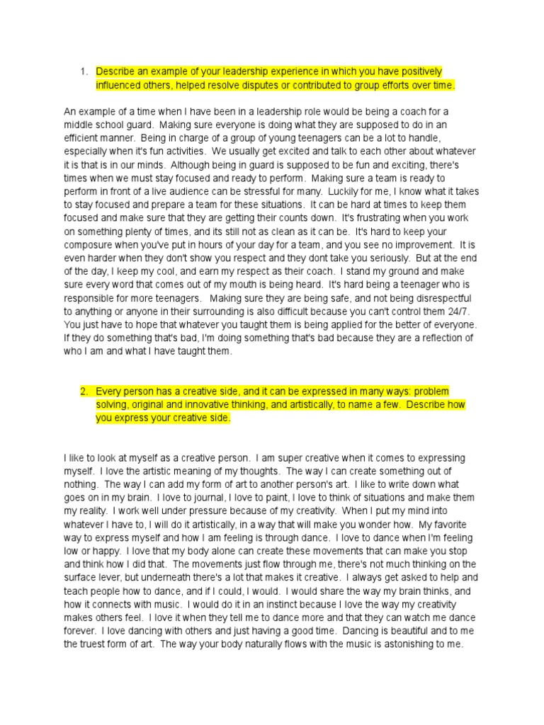 Personal Insight Questions | PDF | Thought | Creativity