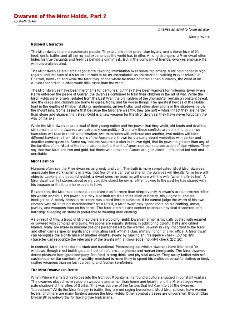 033 Dragonshards - Dwarves of The Mror Holds, Part 2 | PDF | Dwarf ...