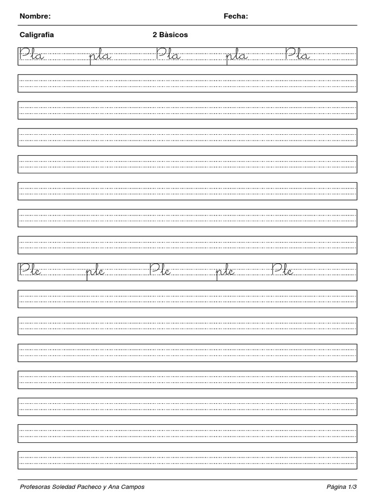 Caligrafía Pla Ple Pli Plo Plu | PDF