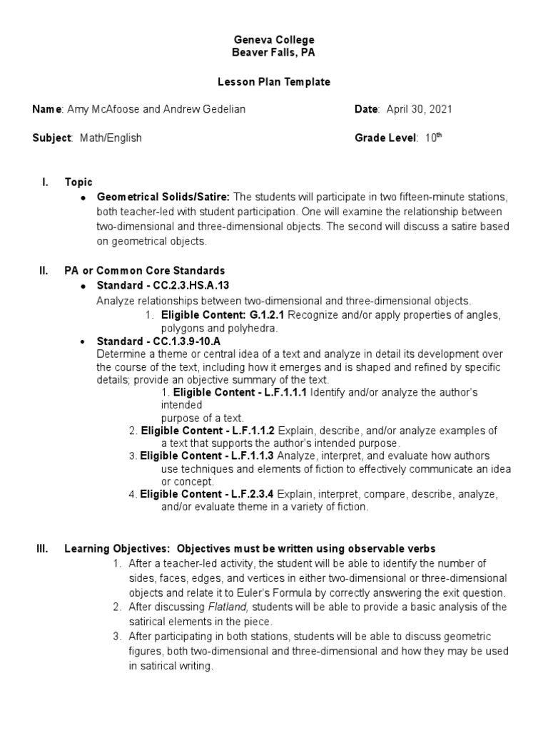 Co-Teach Lesson Plan For Portfolio | PDF | Differentiated Instruction ...