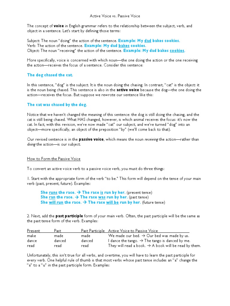 Active Voice Vs Passive Voice | PDF | Subject (Grammar) | Verb