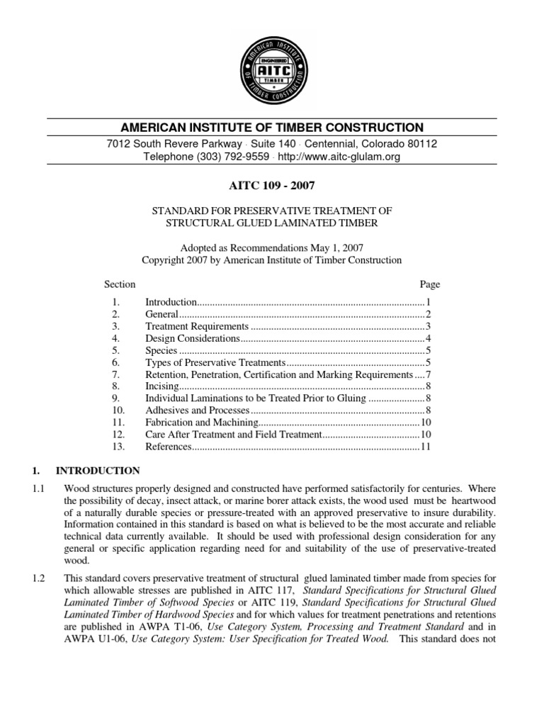 AITC Standard For Preservative Treatment of Structural Glued Laminated ...