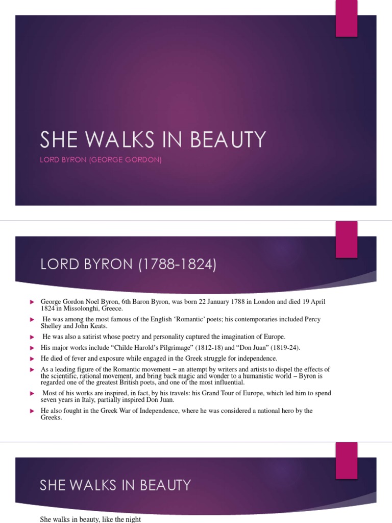 She Walks in Beauty: Lord Byron (George Gordon) | PDF | Poetry | Beauty