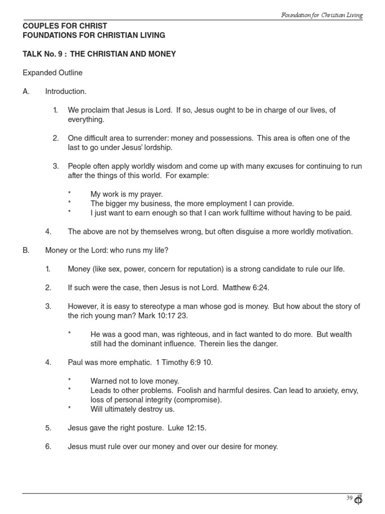 FCL Talk 9 - The Christian & Money | PDF