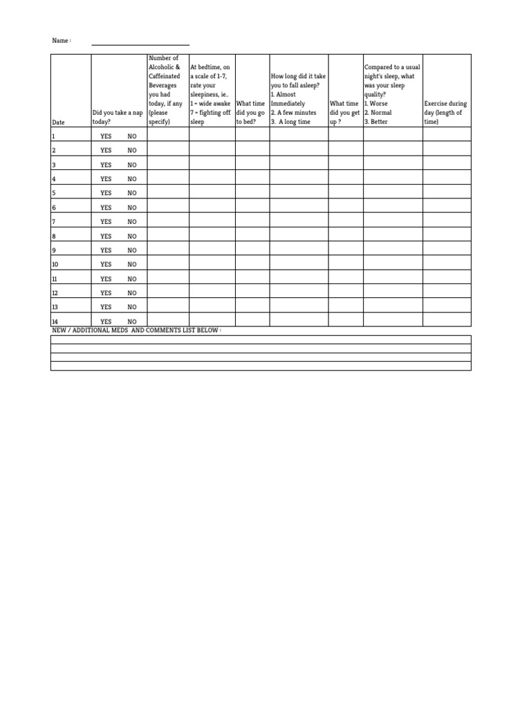 Sleep Diary - 14 Day | PDF | Language Arts & Discipline | Wellness