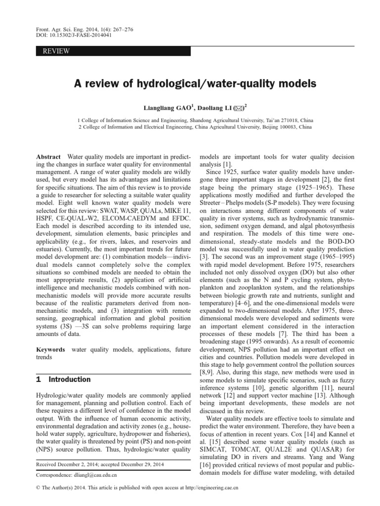 A Review of Hydrological - Water-Quality Models | PDF | Water Quality ...