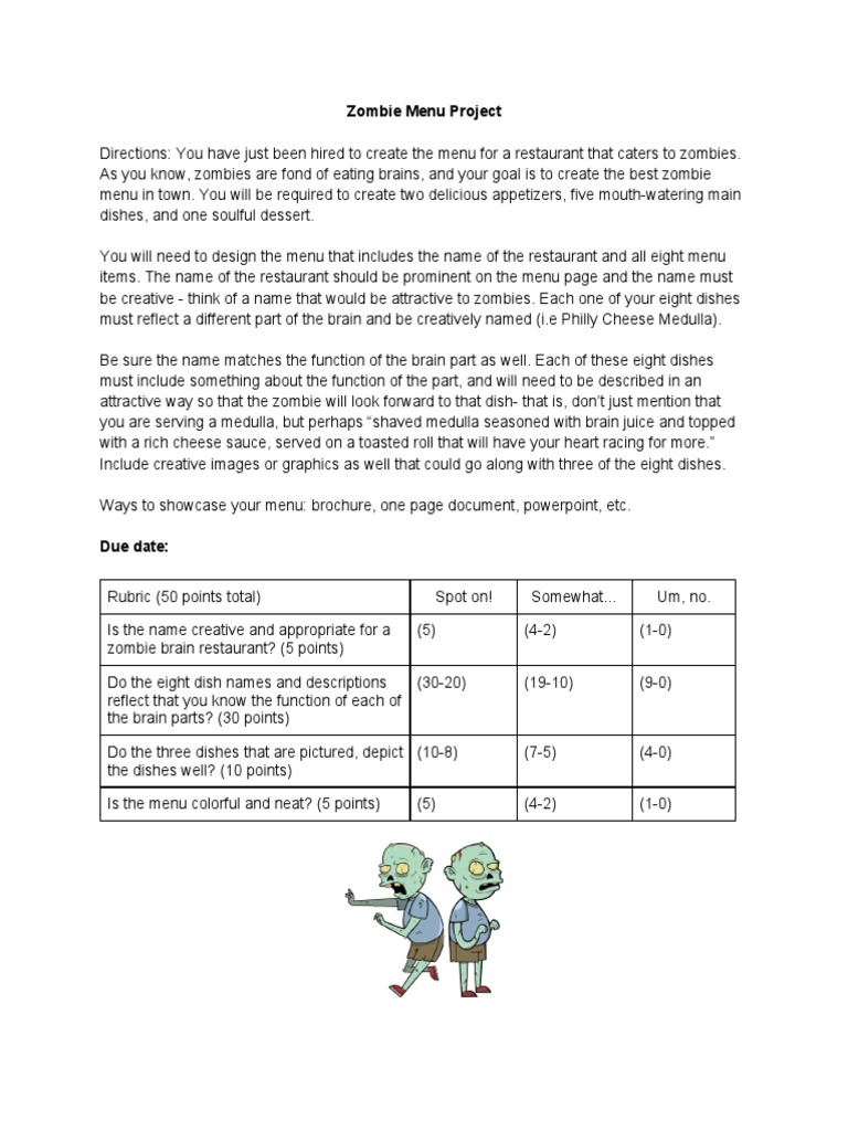 Zombie Menu Assignment 1 | PDF