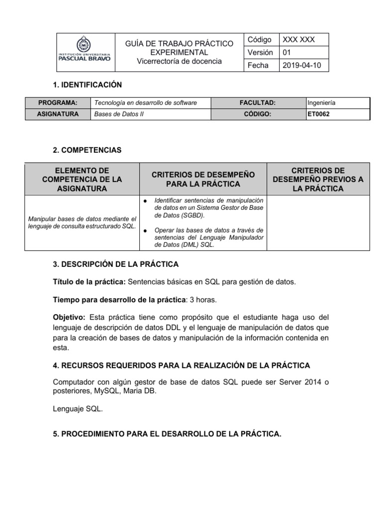 Guía de Práctica 1 Bases de Datos II - 2021 - 2 | PDF | Bases de datos ...