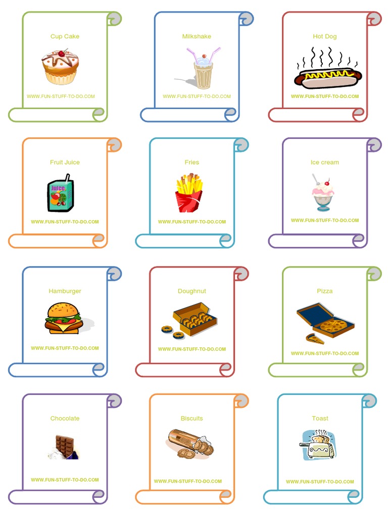 Charades Cards Kids Fun Food | PDF