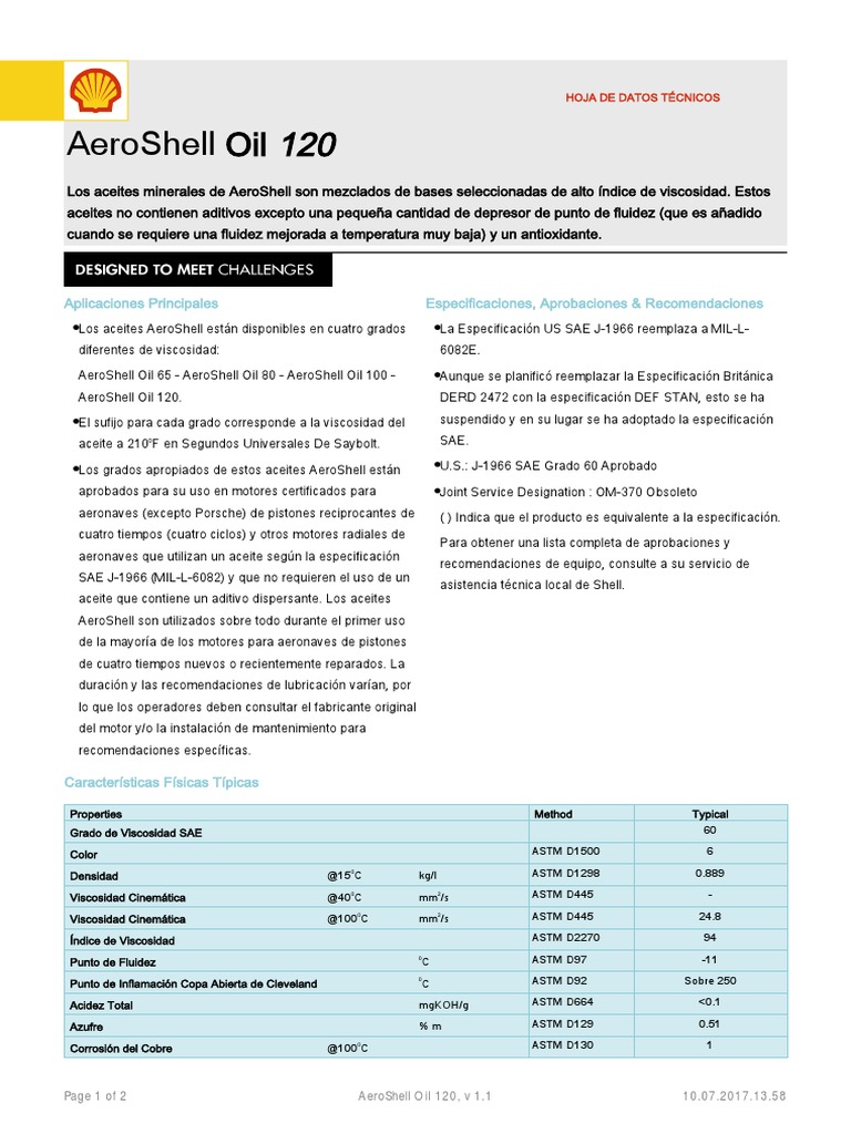 AeroShell Oil 120: Características y Usos | PDF | Petróleo | Materiales