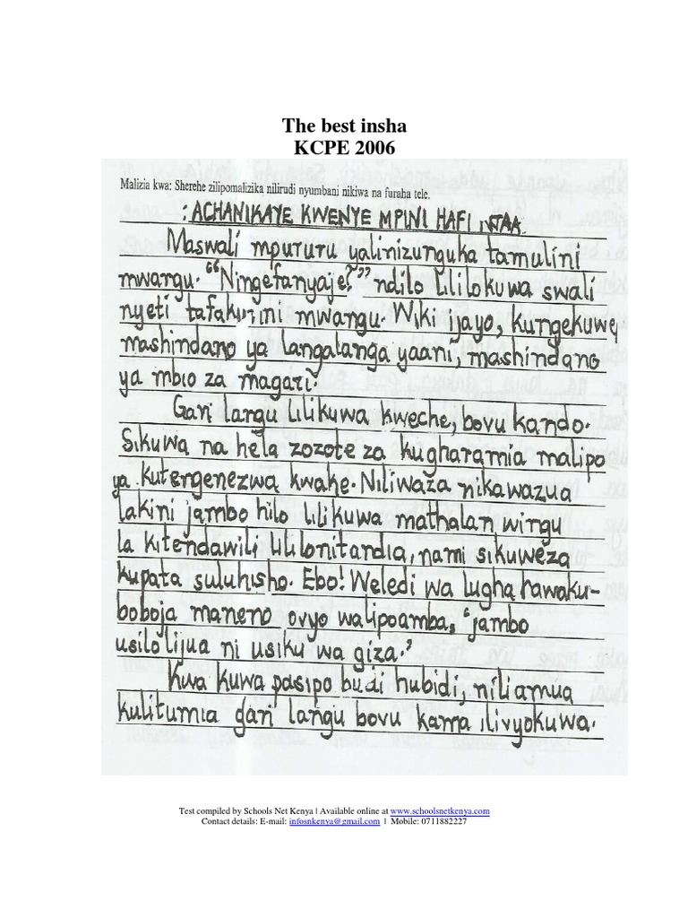 The Best Insha KCPE 2006 | PDF