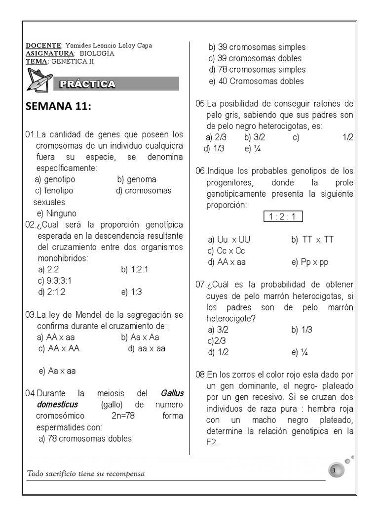 Cuestionario de Genética para Estudiantes | PDF | Dominancia (Genética ...