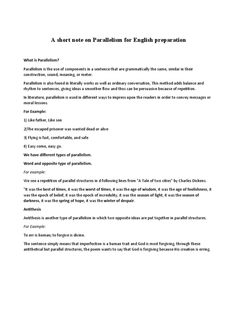 A Short Note On Parallelism For English Test Preparation | PDF | A Tale ...