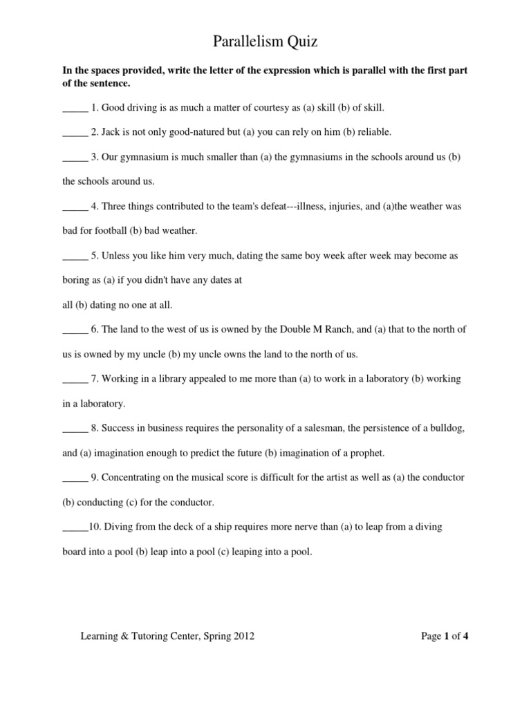 Parallelism Quiz | PDF