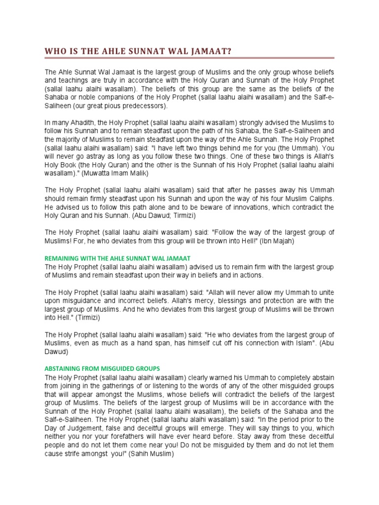 Who Are The Ahle Sunnat Wal Jamaat | PDF | Sunni Islam | Muhammad