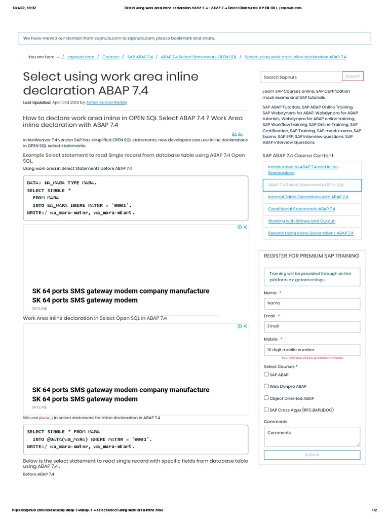 Select Using Work Area Inline Declaration Abap 7 4 Pdf Computer Science Cyberspace