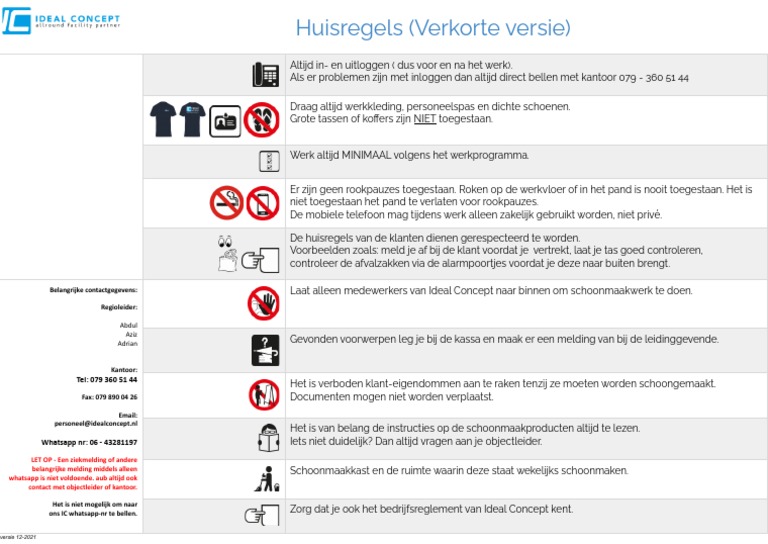 Huisregels Ideal Concept 2021 | PDF