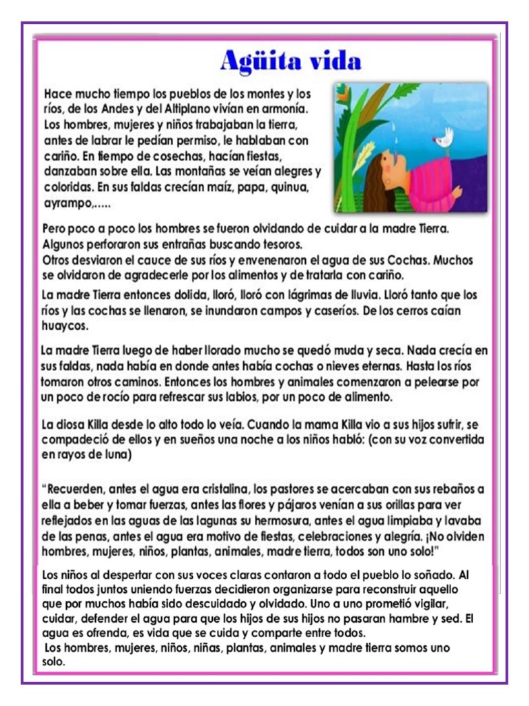 23-03-Ficha - Lectura-Aguita Vida | PDF | Estudios de idiomas extranjeros