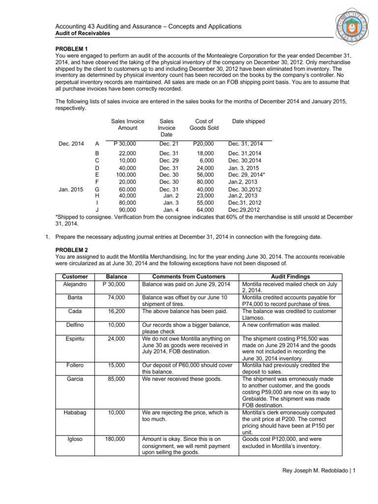 Audit of Receivables | PDF | Interest | Business Economics