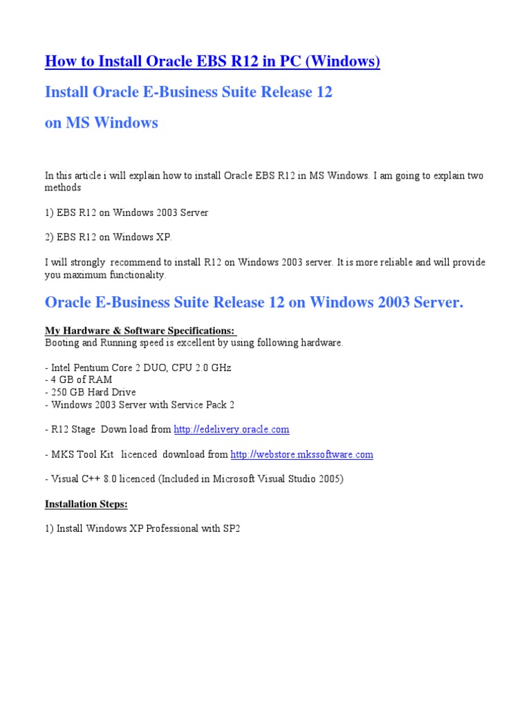How To Install Oracle EBS R12 in PC | PDF | Windows Server 2003 ...