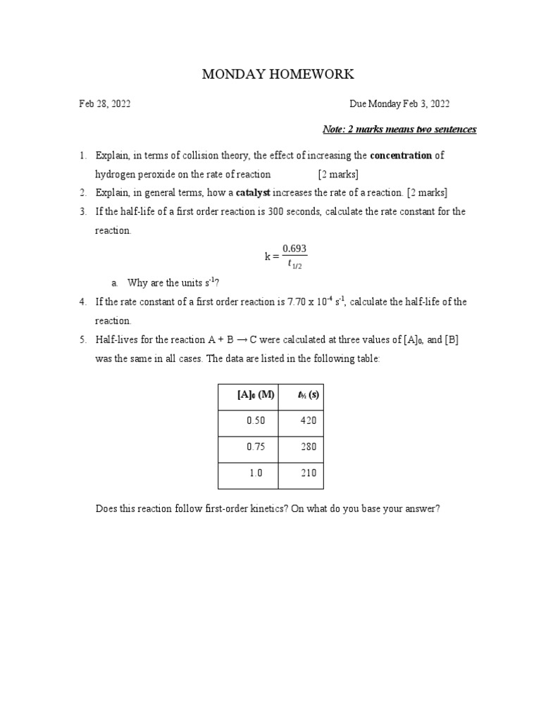 Monday Homework March 5 2022 | PDF