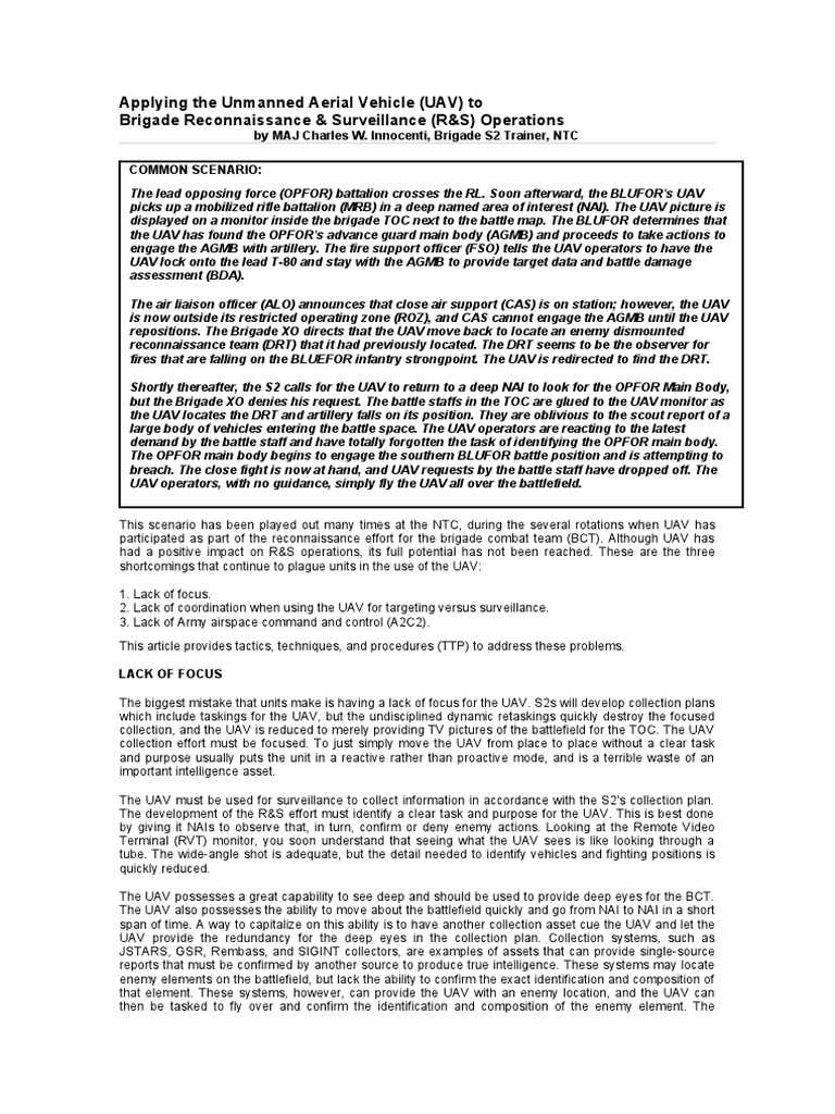 Applying The Unmanned Aerial Vehicle | PDF | Reconnaissance | Unmanned ...
