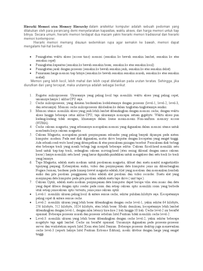 Hierarki Memori Atau Memory Hierarchy | PDF