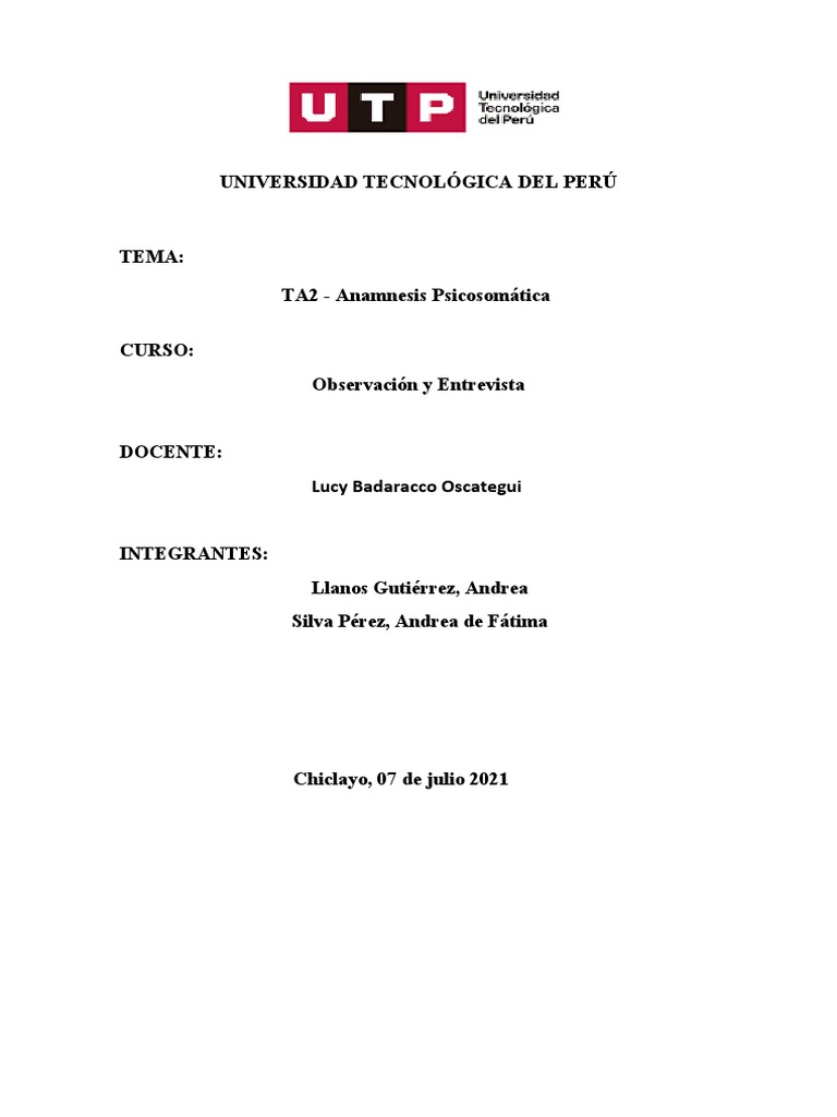S16 - TA2 - Anamnesis Psicosomática Completa | PDF | El embarazo | Migraña
