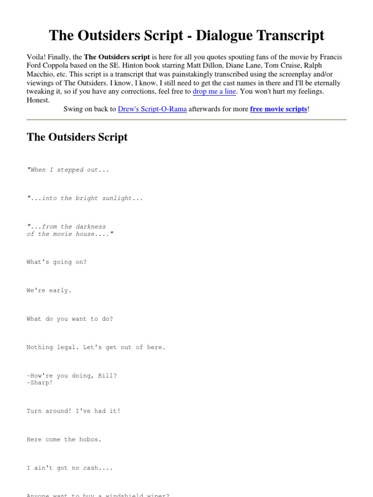 The Outsiders Script | Leisure | Nature