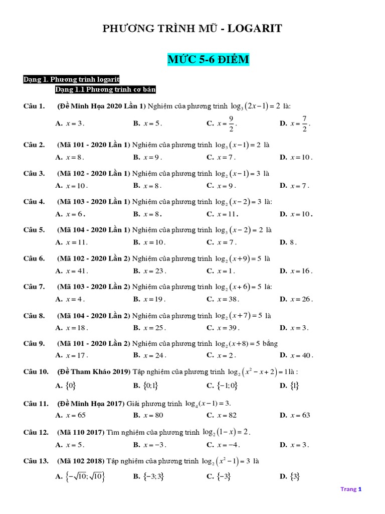 Phương Trình Mũ - Logarit Full M C Đ | PDF