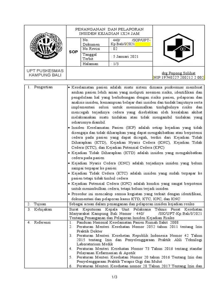 Sop Penanganan Kejadian Risiko 1X24 Jam | PDF | Pengelolaan Keuangan & Uang | Kesehatan Holistik