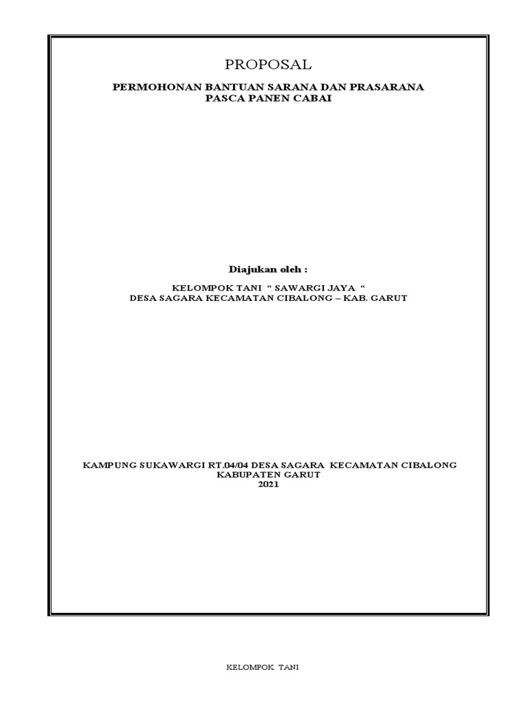 Proposal Sarana Dan Prasarana Pasca Panen Poktan Sawargi Jaya Ds. Sagara | PDF