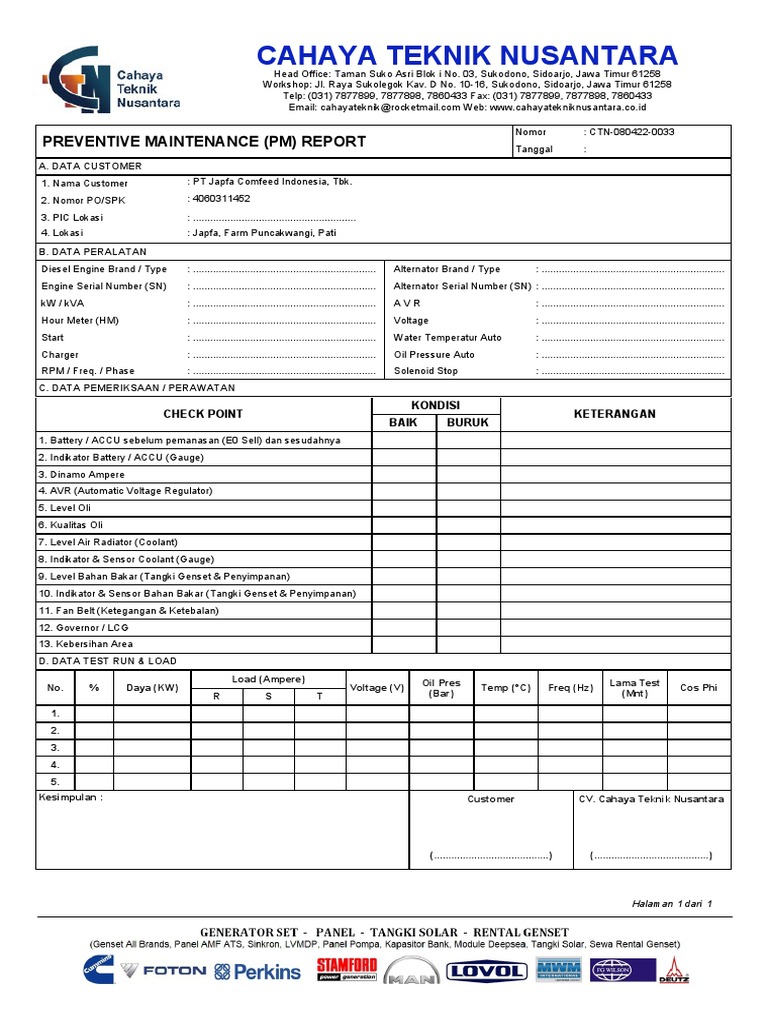 Report Test Genset Ctnpower 220408150544 | PDF