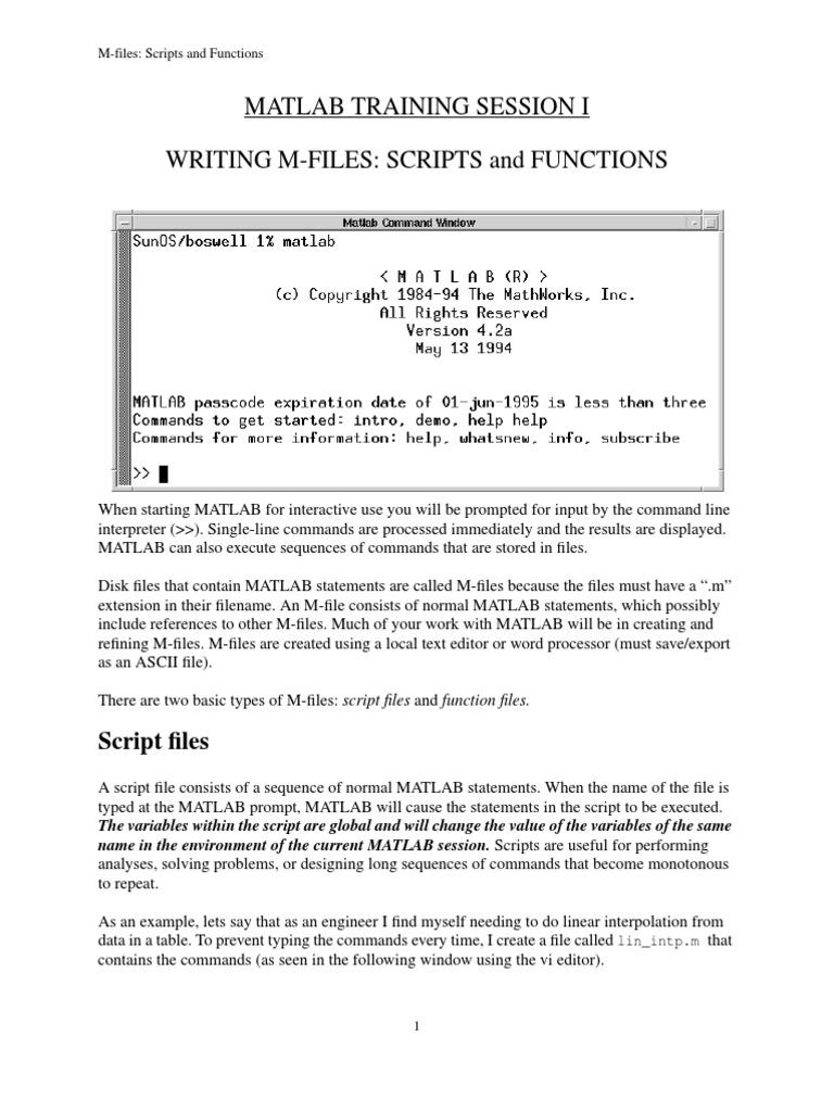 Matlab Training - Writing M-Files - Scripts and Functions | PDF | Command Line Interface | Matlab