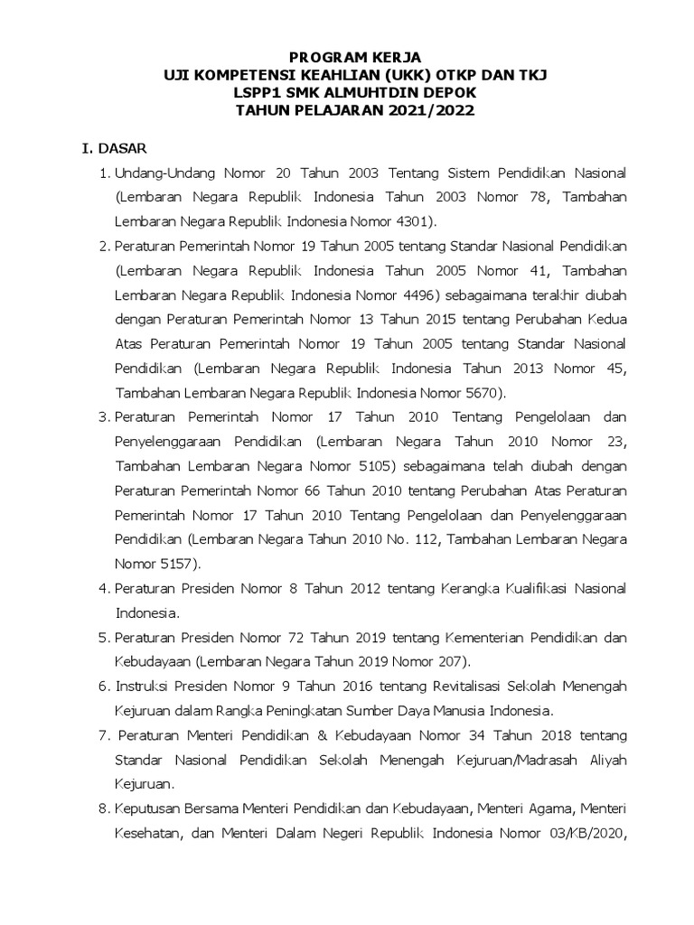 Program Kerja Ukk LSPP1 SMK Almuhtadin | PDF | Komputer
