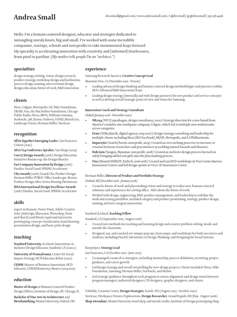 Andrea Small CV | PDF | Design | Innovation