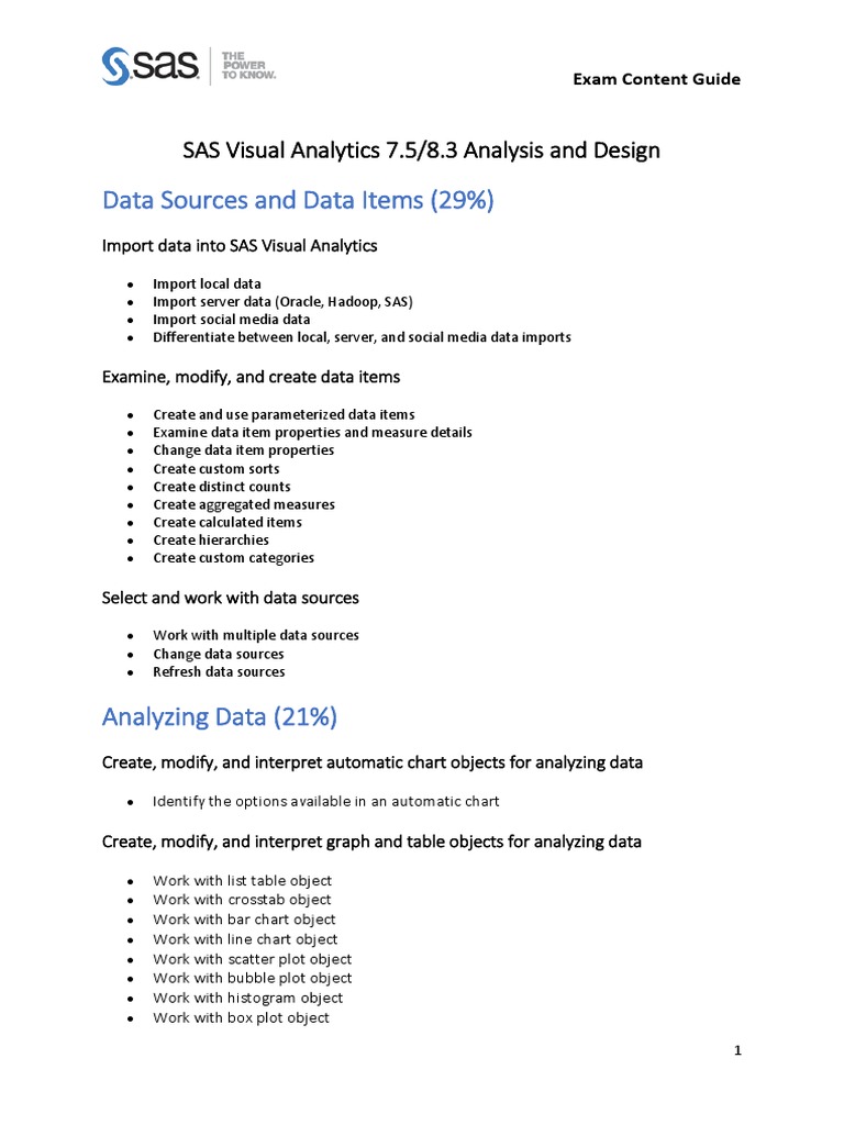 SAS Visual Analytics 7.5:8.3 Analysis and Design - ExamGuide | PDF | Sas (Software) | Data