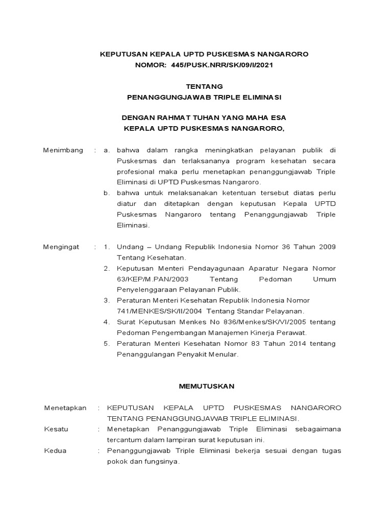 Ok SK Penanggung Jawab Triple Eliminasi | PDF