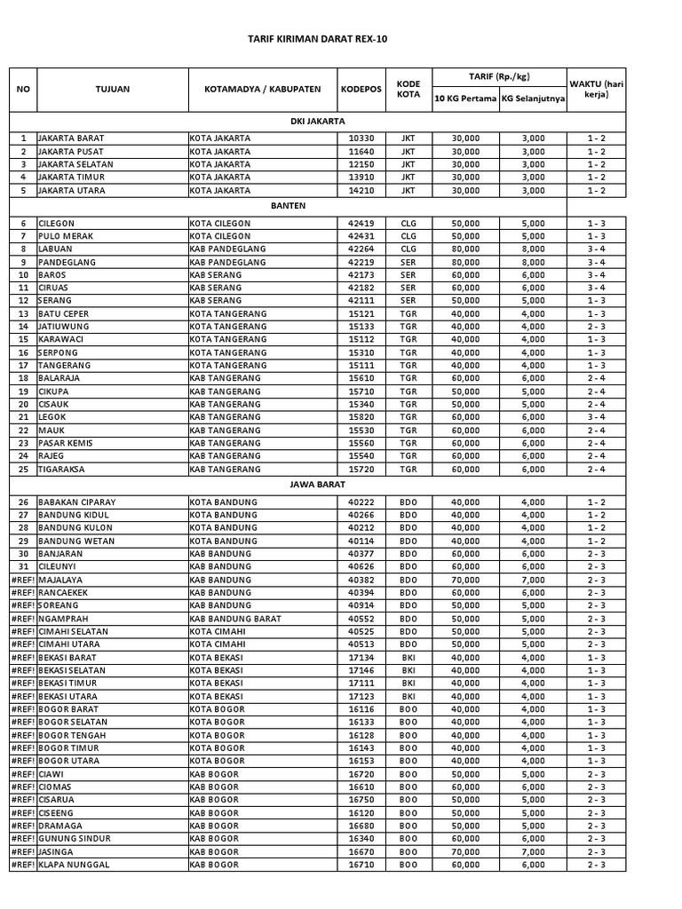 REX Logistik - Tarif REX-10 | PDF