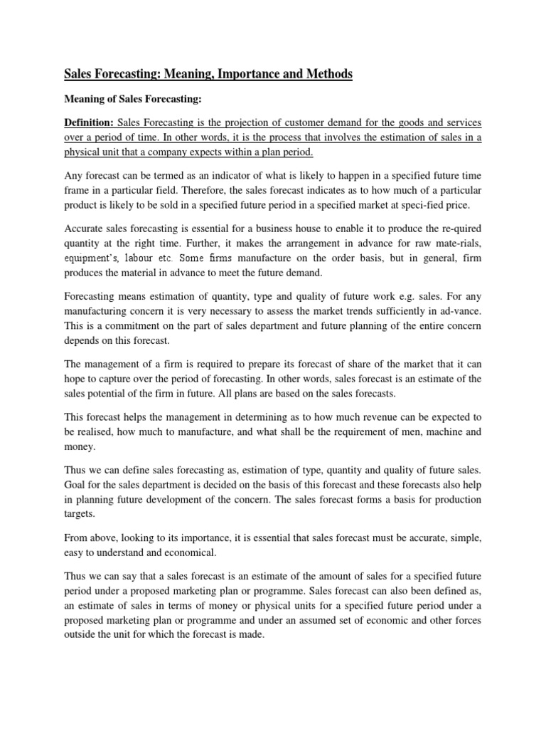 Sales Forecasting: Meaning, Importance and Methods | PDF | Forecasting | Dependent And ...