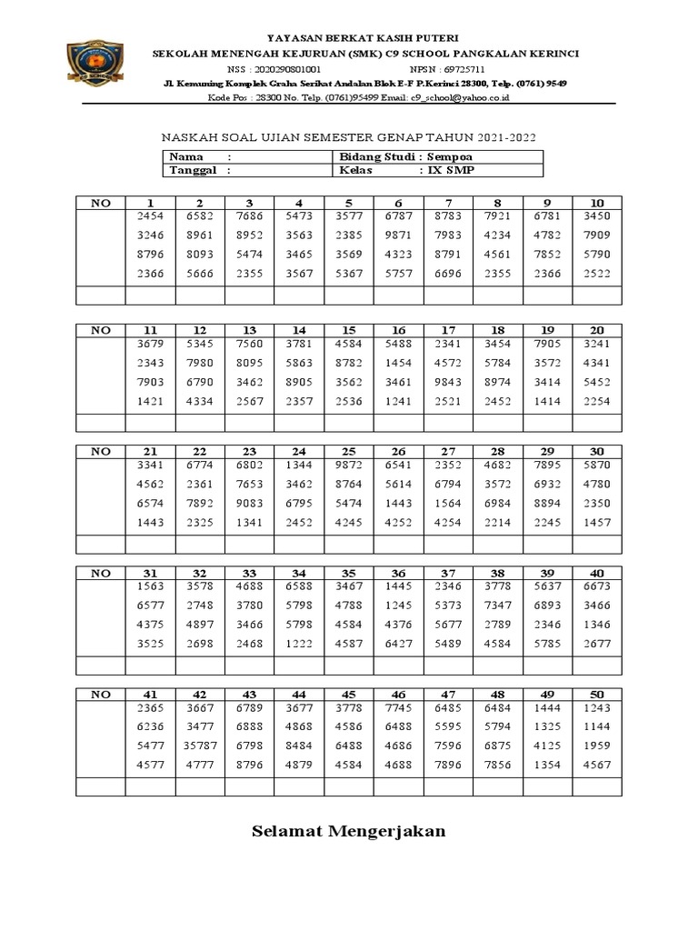 SOAL Kelas IX Sempoa | PDF