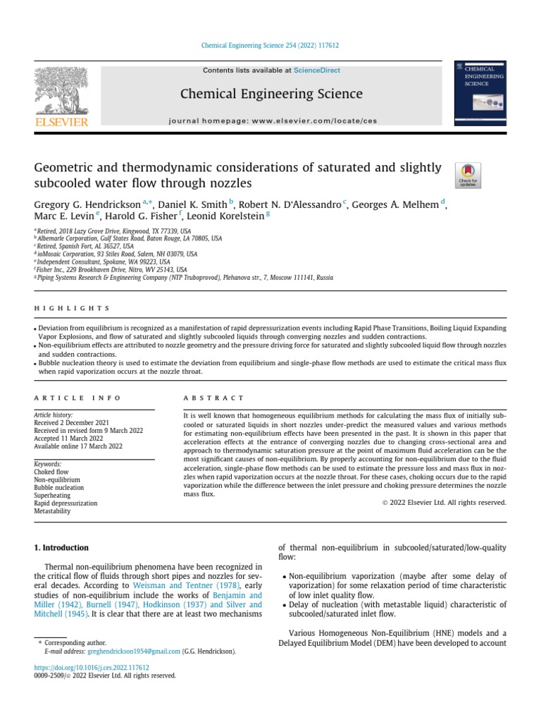 Geometric and Thermodynamic Considerations of Saturated and Slightly Subcooled Water Flow ...