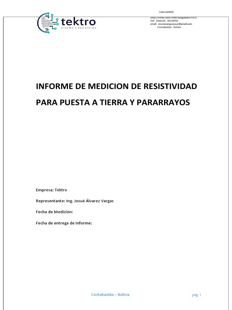 Informe de Medicion de Resistividad para Puesta A Tierra y Pararrayos | PDF | Medición ...
