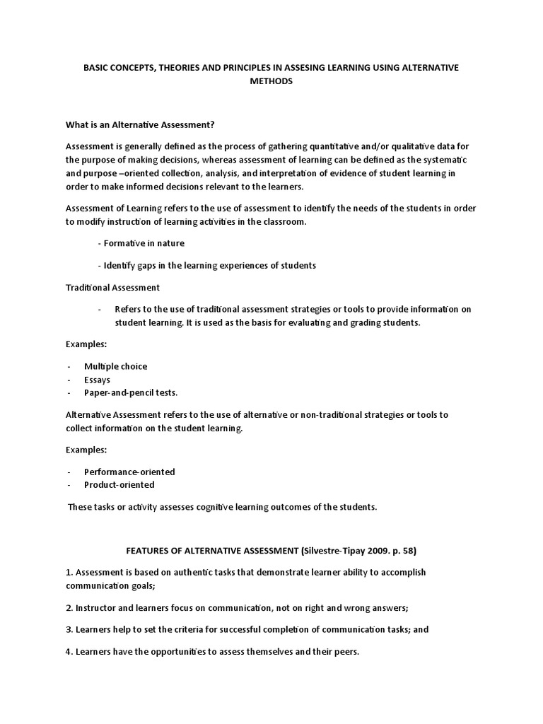 Basic Concepts, Theories and Principles in Assesing Learning Using ...