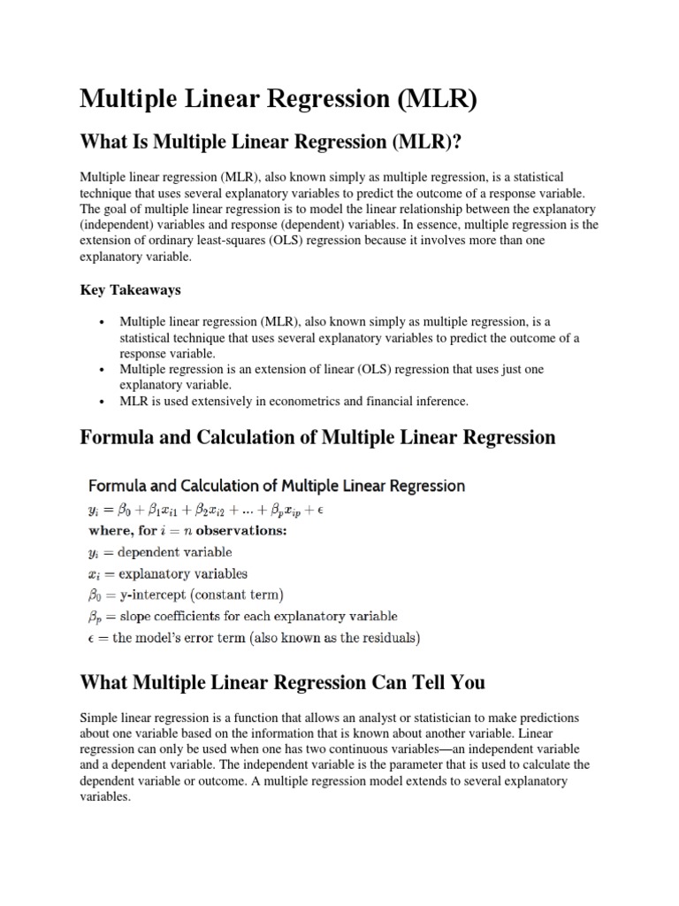 What Is Multiple Linear Regression (MLR) ? | PDF | Regression Analysis | Linear Regression
